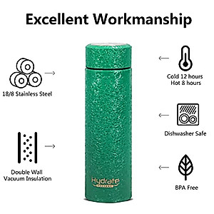 Hydrate Factory Ice Crack Insulated Water Bottle/Tea Flask/Coffee Mug with Tea Coffee Fruit Stainless Steel Bottle Infuser Ideal for Yoga Gym Work School (Emerald Green) - 500ml