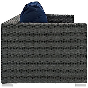 Modway Sojourn Wicker Rattan Outdoor Patio Sunbrella Fabric Sofa in Canvas Navy