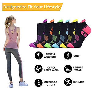 JOYNÉE 6 Pairs Women's Ankle Athletic Running Socks Performance Cushioned Low Cut Sports Socks with Heel Tab