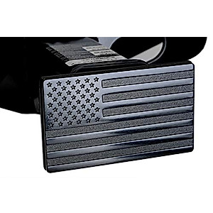 MULL USA Flag Metal Trailer Hitch Cover with Anti-Rattle Locking Pin (Fits 2" Receivers, Black)