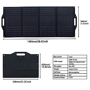 XINPUGUANG Portable Solar Panel 100W Foldable Solar Charger Kit with 5V USB and 18V DC for Camping,Cell Phone,Tablet, Compatible with Solar Generators Power Stations(100W)