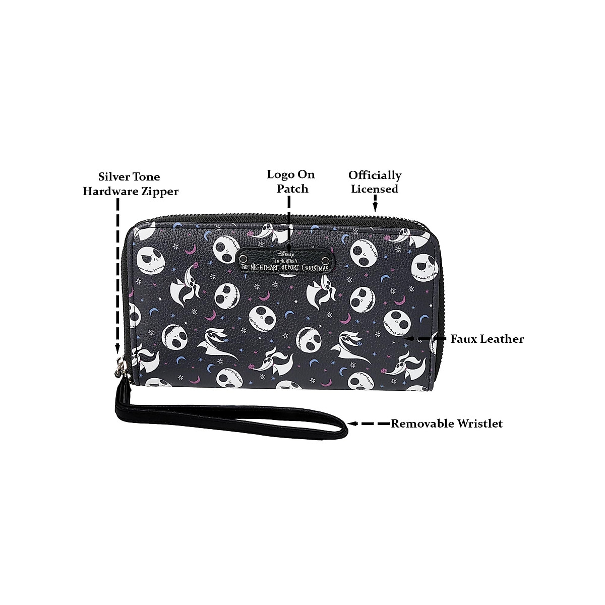 Disney Wallet Wristlet Zip Clutch Faux Leather (Jack Skellington Black)