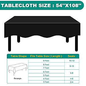 RowinsyDD 8 Pack Black Plastic Table Cloths Disposable，54 x 108 Inches Plastic Table Cover for Rectangle Tables，Disposable Tablecloth for Dinning，Parties，BBQ，Wedding，Outdoor