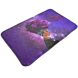 Afro African American Woman with Purple Hair Bathroom Rugs Ultra Soft Non Slip Comfortable Bath Rug Washable Carpet Floor Rugs 19.5 X 31.5 Inches for Living Room Decor, Dining,Kitchen,Bedroom Indoor