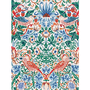 JiffDiff Vintage Wallpaper Peel and Stick Watercolor Floral Botanical Morris Wallpaper Strawberry Thief Easy Peel Off Wallpaper for Bedroom Mural Wall Decor Self-Adhesive 17.7in x 9.8ft