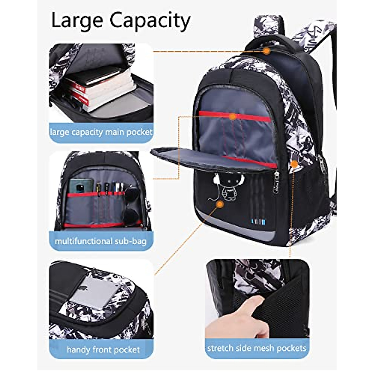 Lmeison Anime Cartoon Luminous Backpacks, Cool Bookbag for Boys Waterproof School Bag with USB Charging Port for Middle High School Unisex 15.6in Laptop Backpack for Student, Trend Graffiti Grey