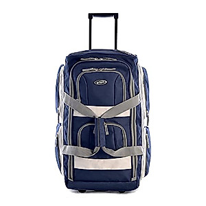 Olympia U.S.A. 22 inch Jumbo size 8 Pocket U shaped Lightweight Water Resistant Rolling Duffel Bag, Suitcase with Push Button Hide Away Retractable Handle,