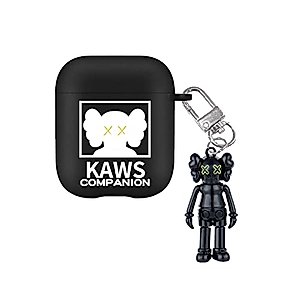 ZONOQX Compatible with Airpod 1/2 case ，Fashion Frosted TPU Shockproof case with Funny Keychain for Airpod 1/2 Suitable for Men and Wome . (Black-Faced Bear)