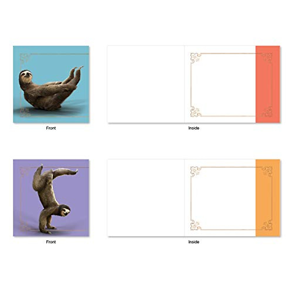 The Best Card Company - 10 Blank Yoga Note Cards (4x 5.12 Inch) - Boxed Notecards with Envelopes, Cute Animal Cards, Zen Assortment - Sloth Yoga AMQ6255OCB-B1x10