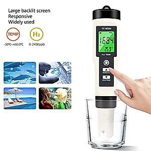 H2 Meter, H2 Water Hydrogen Analyzer Portable IP67 Waterproof Temperature Detection 2 in 1 High Sensitivity Electrode with Backlit for Laboratory