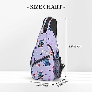 ISUNIET Unisex Chest Bags Crossbody Sling Backpack Travel Hiking Daypack for Women Men Stitch Shoulder Bag for Climbing Runners Cartoon Cute 15