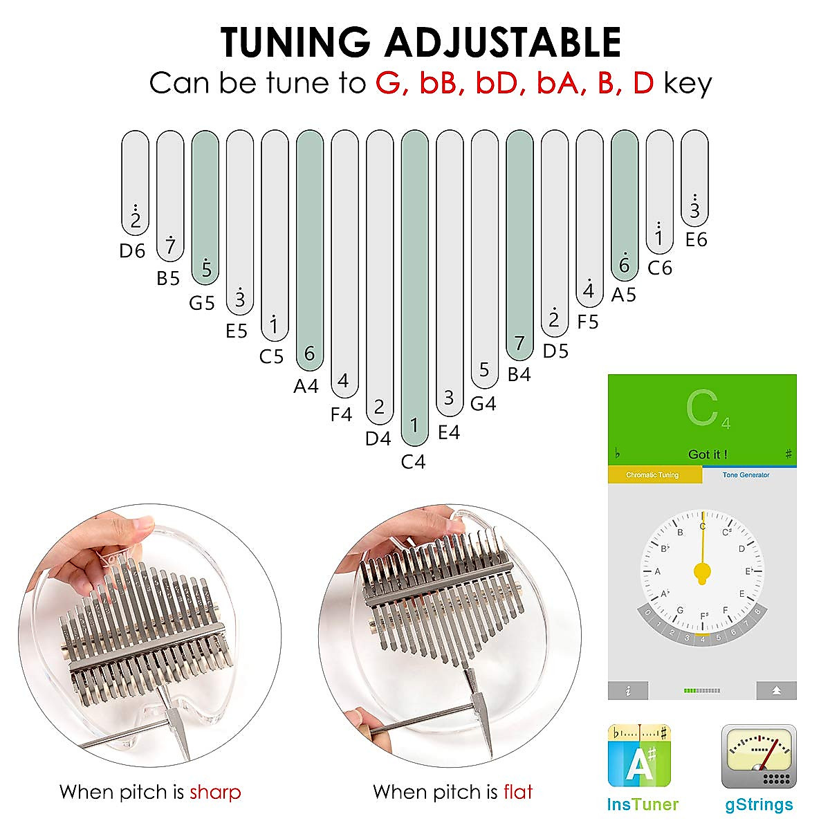 Kalimba Thumb Piano, AKLOT 17 Keys Transparent Acrylic Cat Note Carved Starter Finger Piano with Kalimba Case Tune Hammer Study Booklet Stickers