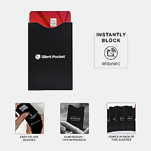 SLNT RFID & NFC Blocking Credit Card Guard Sleeve - Fits in Your Wallet, Protects & Secures Your Information from Identity Theft - Great for Travel, Holds 1 Credit Card, ID or Smart Card (5 Pack)