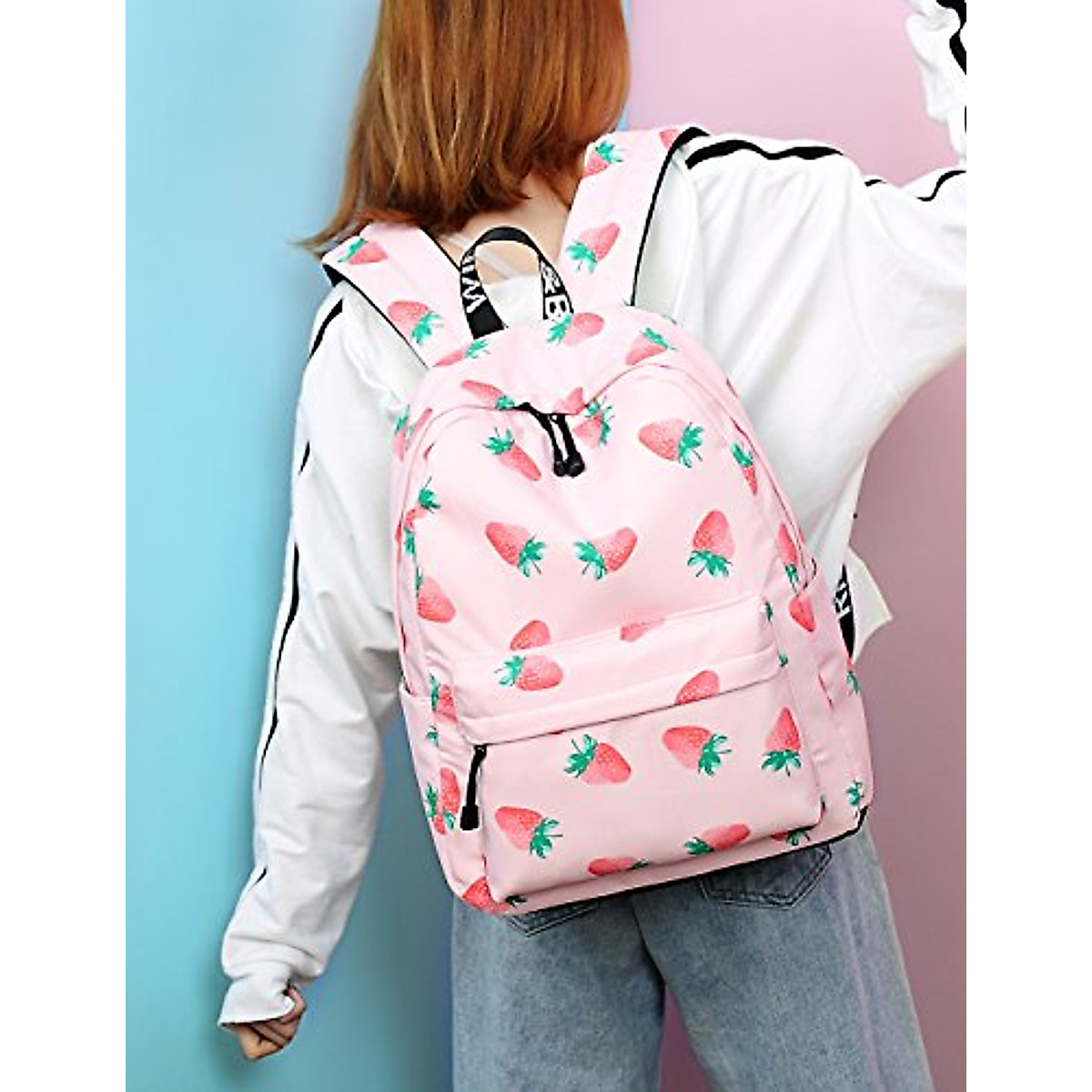 mygreen Backpack for Teens, Fashion Strawberry Pattern Laptop Backpack College Bags Shoulder Bag Daypack Bookbags Travel Bag Pink