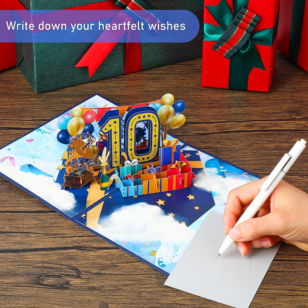 3D Pop Up Birthday Cards, Anniversary Card Happy Birthday Card Postcards Pop up Greeting Cards Birthday Gift Greeting Card for Women Men Kids Husband Wife Mom Dad Daughter Sister Friends (10 Years)