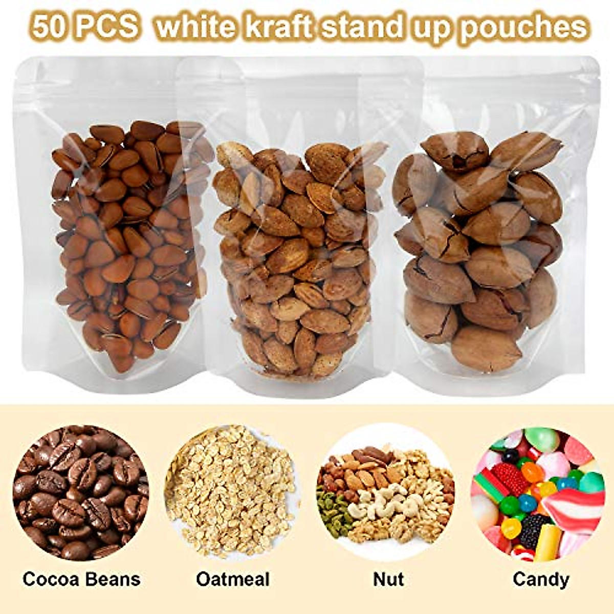 Blisstime 50 Pack Stand Up Pouch Bags, Resealable Clear Zip Lock Pouches With Tear Notch for Food Packing (3.9 X 5.9IN)