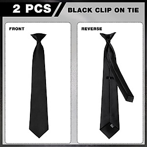 2 Pieces Men's Clip on Ties Solid Color Clip on Ties Pre Tied Neckties for Office School Uniforms(Black,18 Inches)