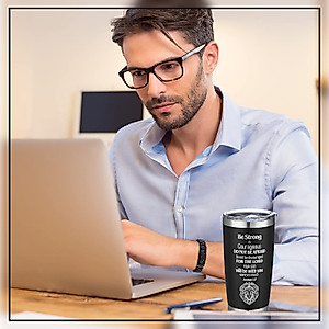 3 Pcs Christian Gifts for Men, Encouraging Gifts for Men Including Christian Keychain, 20 oz Travel Bible Verse Tumbler Mug with Slider Lid, Christian Bracelets, Inspiration Religious Gift for Men Boy