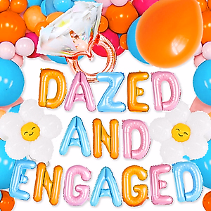 JeVenis Dazed and Engaged Bachelorette Decorations 70s Retro Disco Groovy Bachelorette Party Decoration Daisy Groovy Balloon Bridal Shower Party Backdrop Ring Balloon