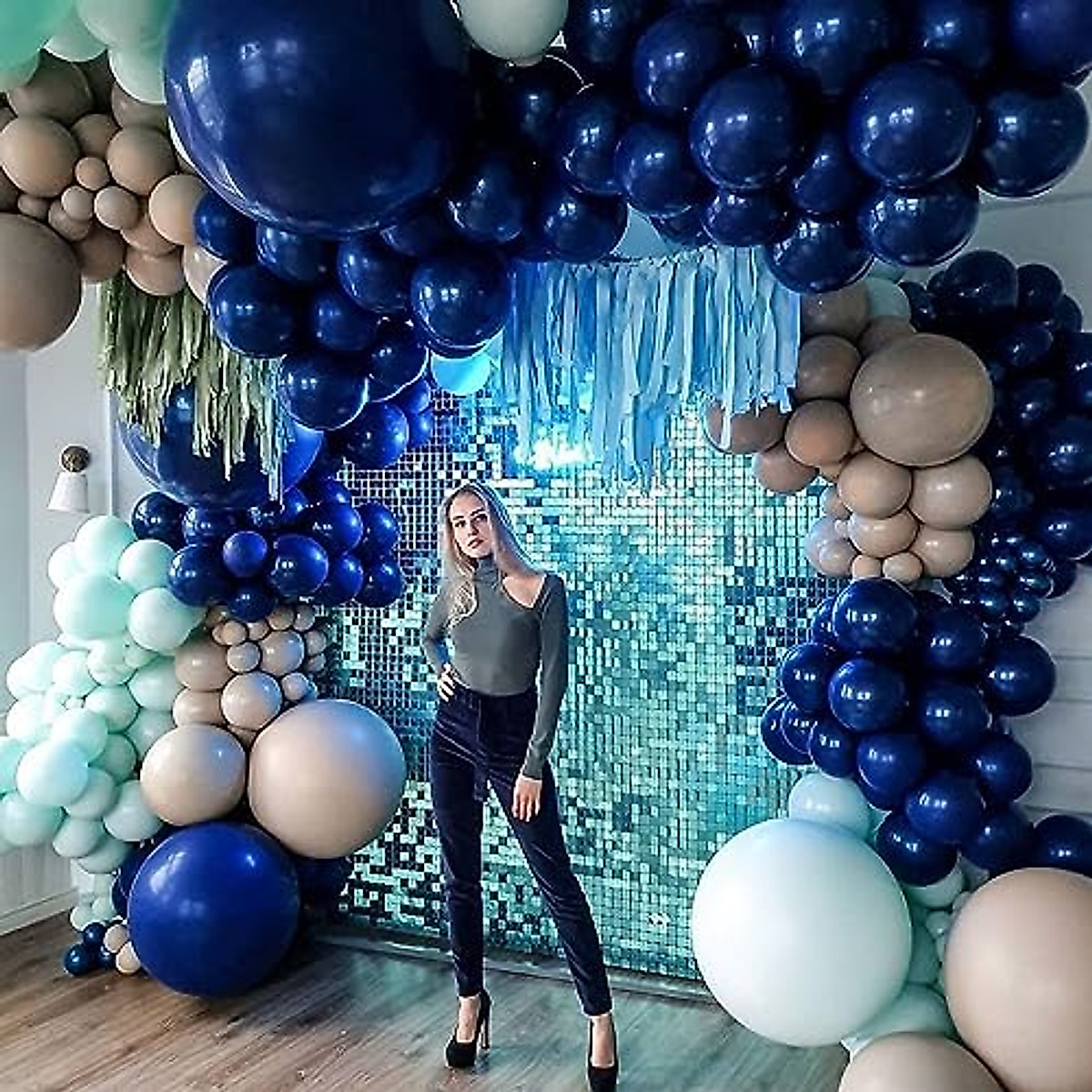 Kozee Navy Blue Double-Stuffed Balloons different sizes 63pcs18/10/5 inch Dark green balloon Garland kit For Wedding Birthday baby shower anniversary decorations