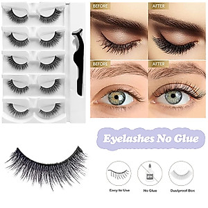 5 Pairs Self Adhesive Eyelashes, False Eyelashes No Glue No Eyeliner, False Lashes with Tweezers Natural Looking (natural lashes)