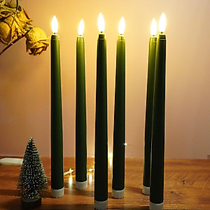 Ni-JASW Green Flameless Taper Candles with Remote, Flickering Battery Powered LED Candlesticks Set of 4
