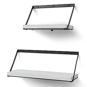 Floating Rustic Wood Shelves- Set of 2- Barn Door White Wash- Natural Pine Finish- Fir Wood & Iron- Wall Decor- Mounting Hardware Included- Farmhouse Shelf- Small & Medium- Modern Decor (White Wash)