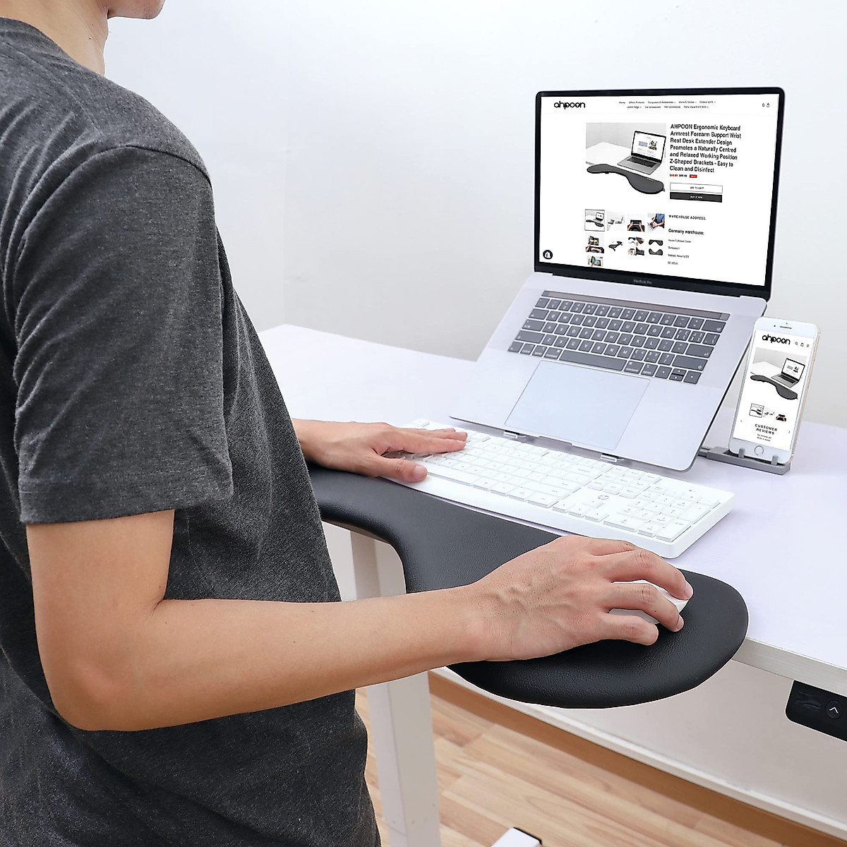 AHPOON Ergonomics Desk Extender Tray,Keyboard Drawer Tray 26.8"x8.5" Punch-Free Clamp on,Table Mount Armrest Shelf, Computer Elbow Arm Support