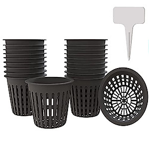 4 Inch Plastic Net Cups, Pots Plant Containers, for Hydroponics Aquaponics Orchids, 10 Pcs Black, with 20pcs Garden Tags.