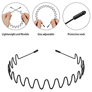 Ayesha 8 Pcs Metal Headbands for Men Curly Hair Bands Zig Zag Headbands Black Headbands for Face Washing Sport Workout Yoga