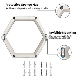 White Hexagon Floating Wall Shelves, Set of 3 Wall Mounted Honeycomb Shelves, Floating Wall Hanging Shelf, Wooden Bedroom Bathroom Shelves Farmhouse Decor for Living Room, Bedroom, Kitchen, Office