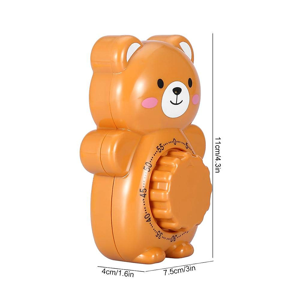 HERCHR Kitchen Timer, Mechanical Kitchen Timer Cute Bear Timer Kitchen Cooking Timer Wind Up 60 Minutes Manual Countdown Timer Visual Mechanical Timer for Classroom, Home, Study and Cooking, Brown
