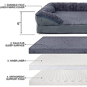 Bnonya Dog Bed, Dog Bed for Medium, Large Dogs, Bolster Pet Bed Couch with Removable Washable Cover, Egg Foam and Nonskid Bottom