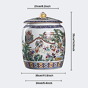 Chinese Style Food Dispenser 22Lbs Ceramic Rice Bucket Cereal Storage Container Chinese Porcelain Grain Dispenser Suitable for Flour, Sugar, Coffee, Rice, Nuts, Snacks, Pet Food, Tea (Color : A)