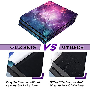 FOTTCZ Full Body Purple Cosmic Nebular Protective Vinyl Skin Decal for PS4 Pro Console and 2PCS PS4 Pro Controller Skins Stickers