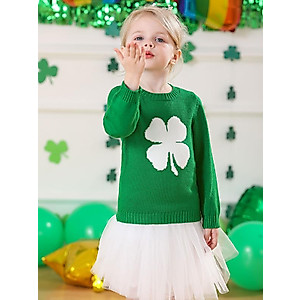 St Patricks Toddler Clover Shamrock Knitted Pullover Irish Sweater Party Lucky Sweatshirt Green 2 Years