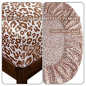 UDEAL California King Sheet Sets, 4 Pieces Silky Soft Satin Bed Sheets, Luxury California King Sheets Deep Pocket, Breathable & Fade Resistant, Beige Leopard