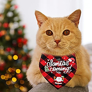 2 Pack Christmas Dog Cat Bandana Set, Holiday Buffalo Plaid Bib for Large Medium Small Puppies Pets