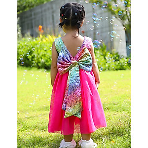 Cilucu Flower Girl Dress Baby Toddlers Sequin Dress Tutu Kids Party Dress Bridesmaid Wedding Gown Birthday Dress Rainbow Hot Pink 4T-5T
