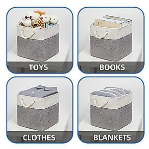 Temary Fabric Baskets Storage 12 Inch Storage Cubes Storage Baskets with Handle, Clothes Baskets for Gift, Large Baskets for Storage Toys, Books, Blankets (White&Gray)