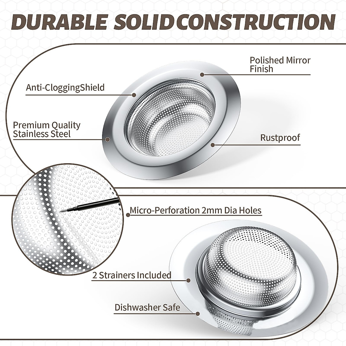 Sink Drain Strainer, Stainless Steel Mesh Sink Strainer, Anti-rust Kitchen Sink Strainer Food Catcher for Garbage Disposal with Large Wide Rim 4.4" Diameter, Pack of 4 (4)