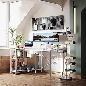 ODK 47 Inch Small L Shaped Computer Desk with Reversible Storage Shelves, L-shaped Corner Desk with Monitor Stand for Small Space, Modern Simple Writing Table for Home Office Workstation, White