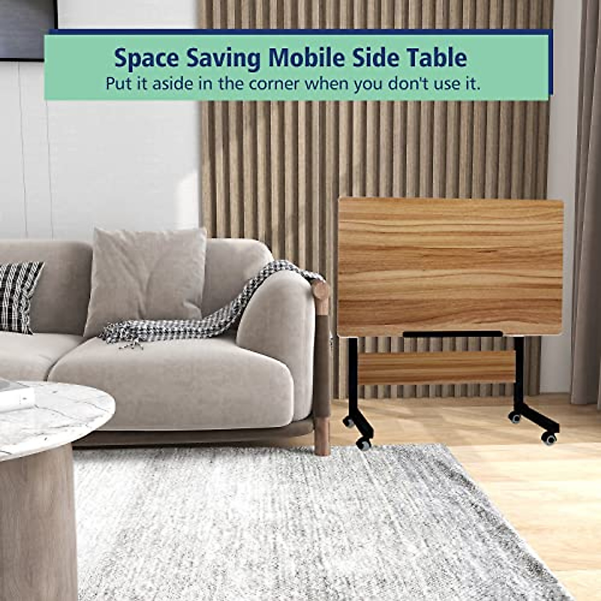 Laptop Cart 31.5" Mobile Table Movable Sofa Side Table with Tilt Tabletop Portable Tray Table for Home Office Height Adjustable Notebook Computer Workstation with Lockable Wheels (Oak)
