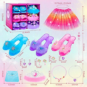 Hohosunlar Princess Dress Up Toys, Girls Dress Up Costumes Set W/ 3 themes of Unicorn Mermaid Ice Skirts, Shoes, Crowns, Purse and Toddler Jewelry Boutique Kit, Pretend Play Gifts for Girls 3-6