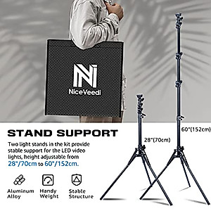 2-Pack LED Video Light Kit, NiceVeedi Studio Light, 2800-6500K Dimmable Photography Lighting Kit with Tripod Stand&Phone Holder, 73" Stream Light for Video Recording, Game Streaming, YouTube