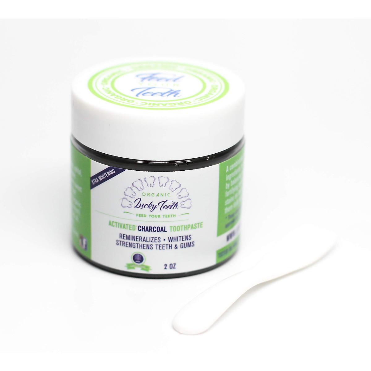 Lucky Teeth Organic Toothpaste- Mixed -Charcoal + Regular (White) -All Natural, Remineralizes and Fortifies Teeth and Gums. (2 Bottles) (2 OZ PET Plastic)