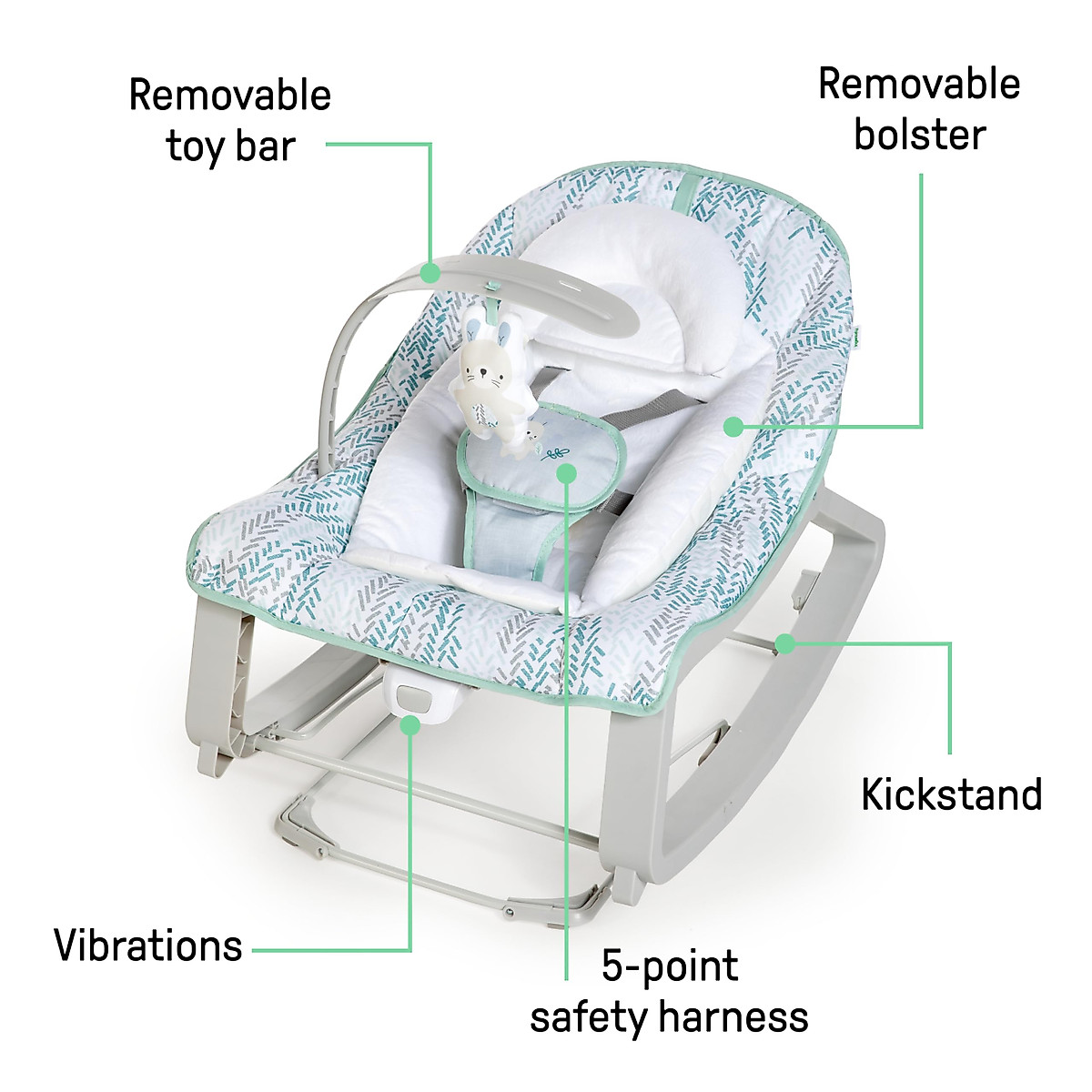 Ingenuity Keep Cozy 3-in-1 Grow with Me Vibrating Baby Bouncer Seat & Infant to Toddler Rocker - Spruce, Newborn and up