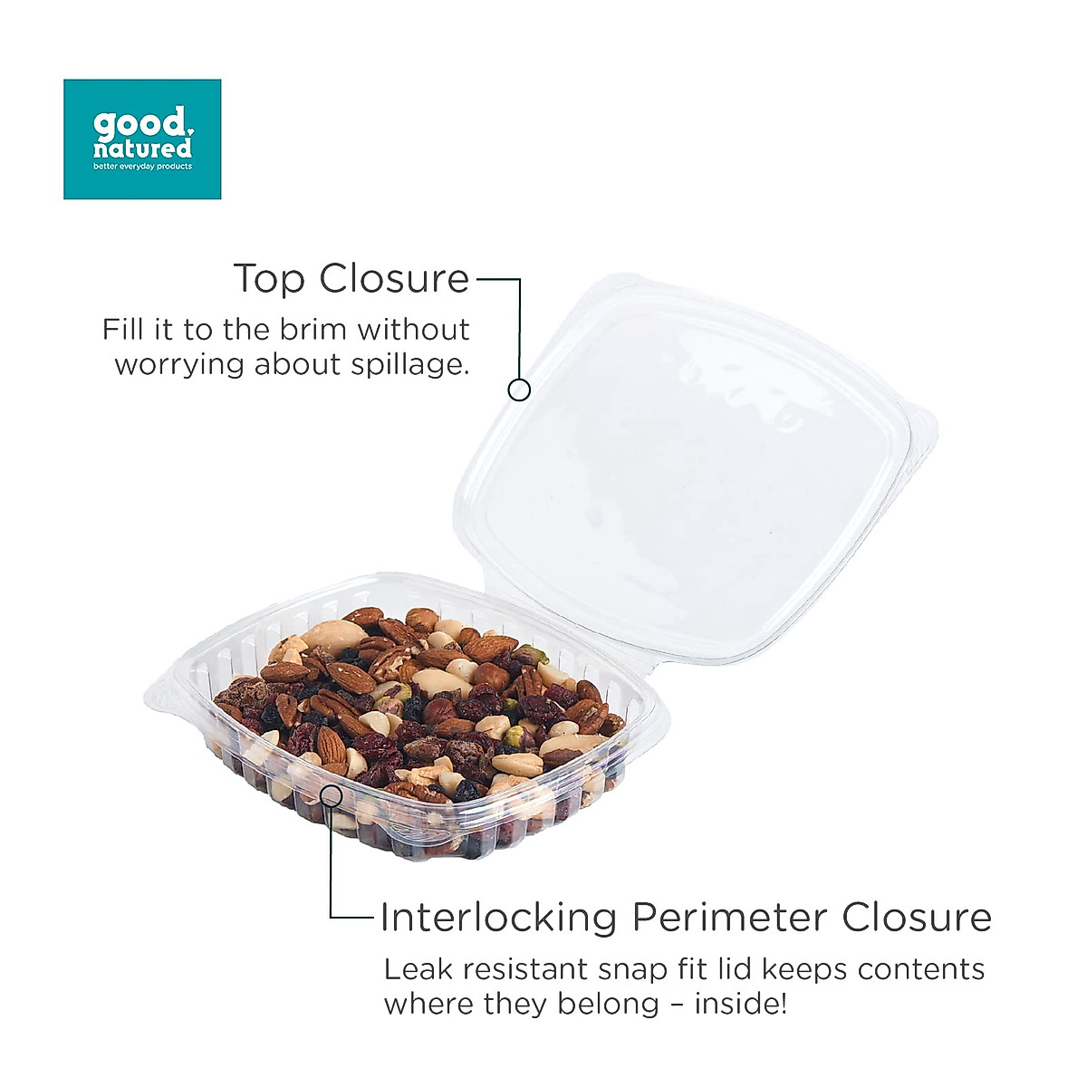 good natured 16 oz. 200 Pack - Multi-purpose Clamshell Package – 99% Plant-Based Clear Food Storage Containers – Lightweight To-Go Boxes - BPA - Free Food Packaging