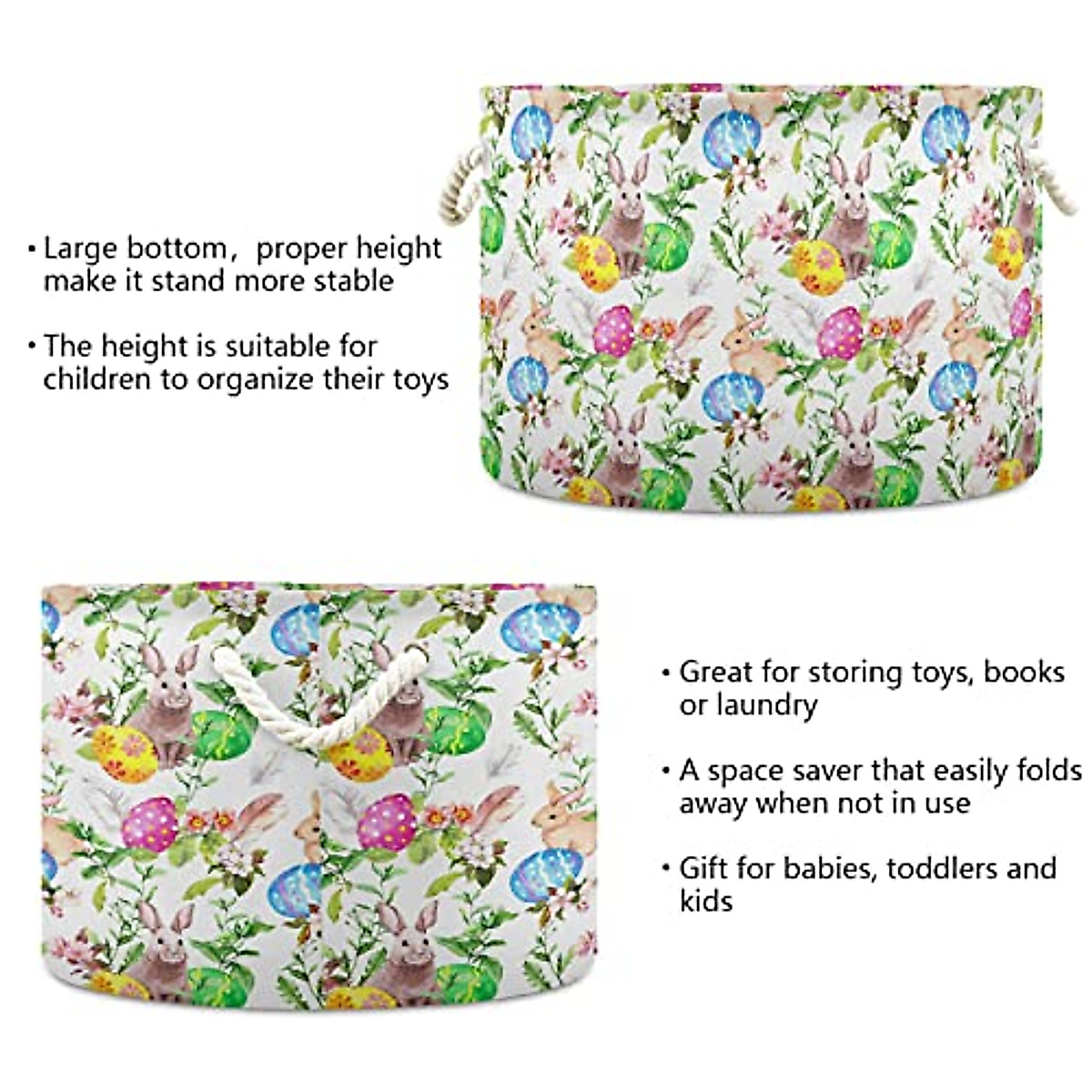 senya Easter Storage Basket Easter Bunny Eggs in Grass Flowers for Toys Clothes Storage Bin Box Laundry Hamper Organizer Bag with Handles