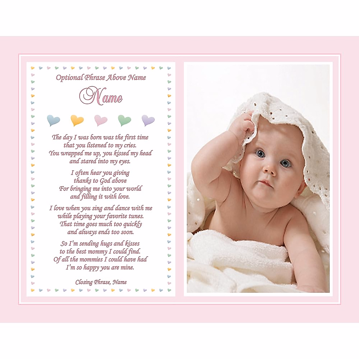 Baby Girl to Mommy Gift, Sweet Poem Personalized for Mom from Daughter, 8x10 Inch Custom Print